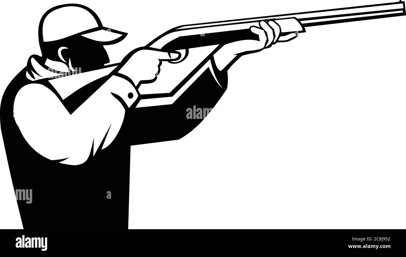 Retro style illustration of a bird hunter or duck shooter aiming with ...