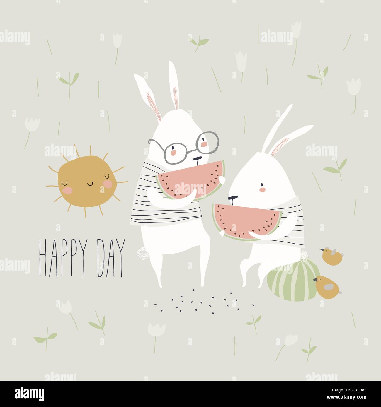 Bunny eating flowers Stock Vector Images - Alamy