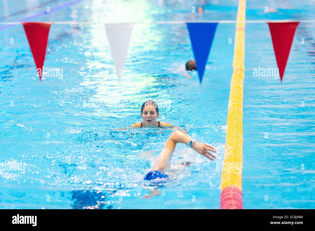 Swimmers at the London Aquatic Centre, at the Queen Elizabeth Olympic ...