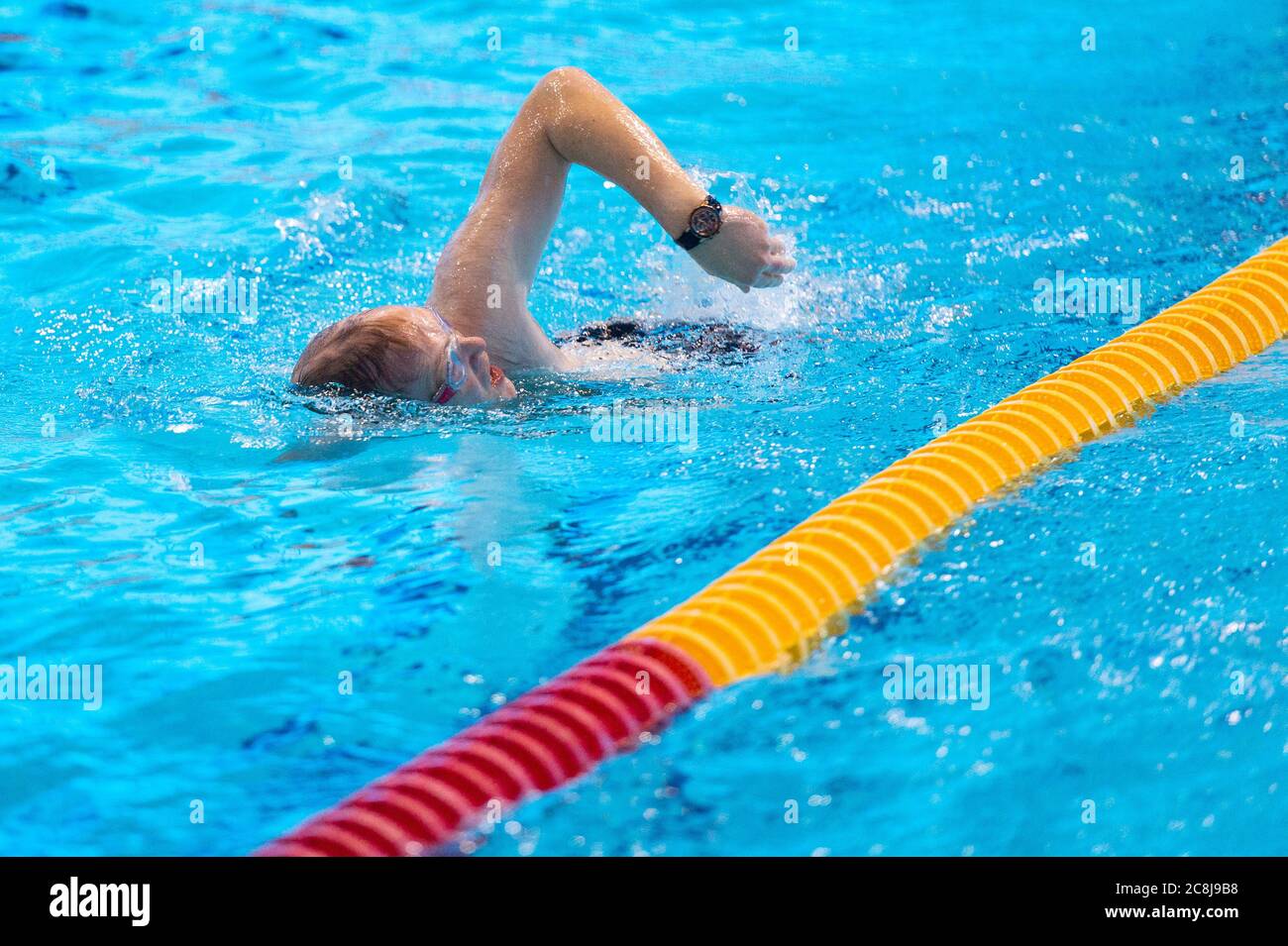 Swimmers at the London Aquatic Centre, at the Queen Elizabeth Olympic ...