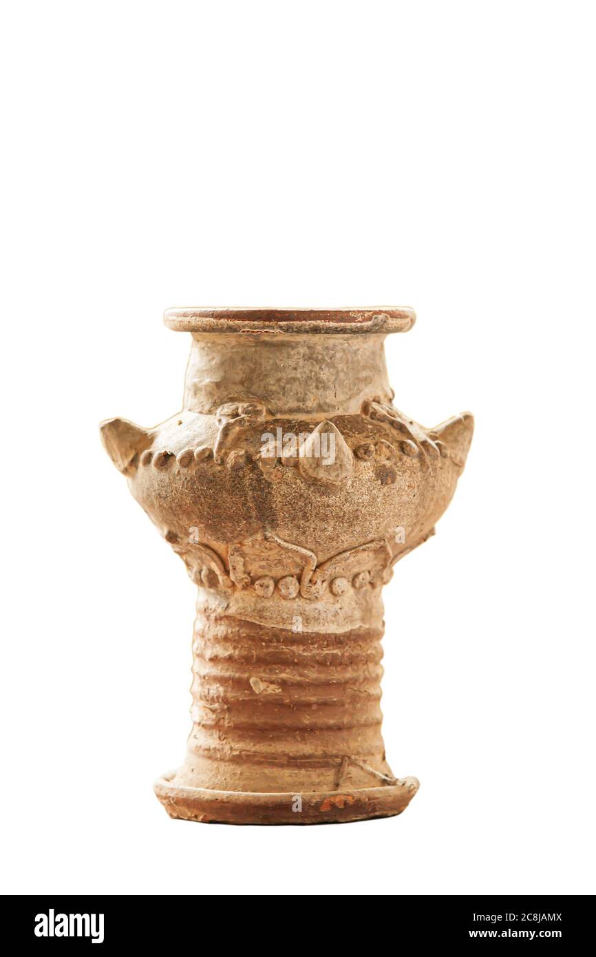 Ancient Chinese pottery jar isolated on white background with clipping ...