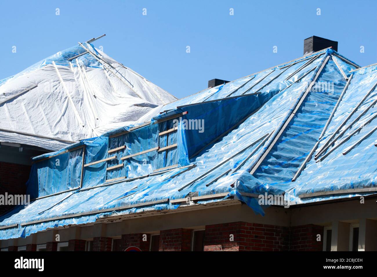 Roof windows, Building site, Roof, Roof renovation, Blue cover Stock ...