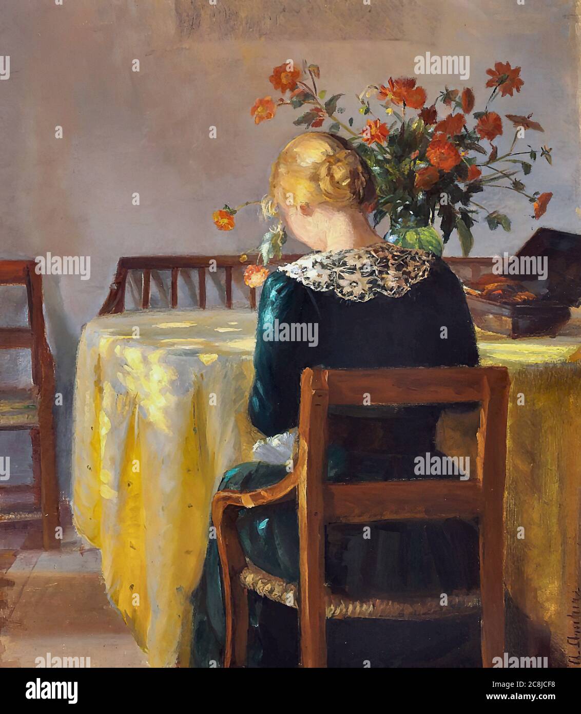 Ancher Anna - Interior with the Painter's Daughter Helga Sewing ...