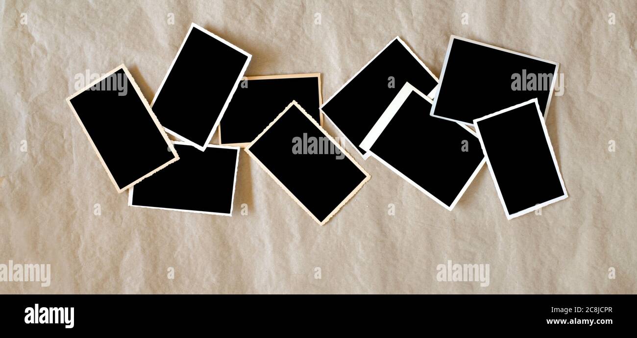 Empty vintage photograph prints,empty picture frames, grungy and old ...