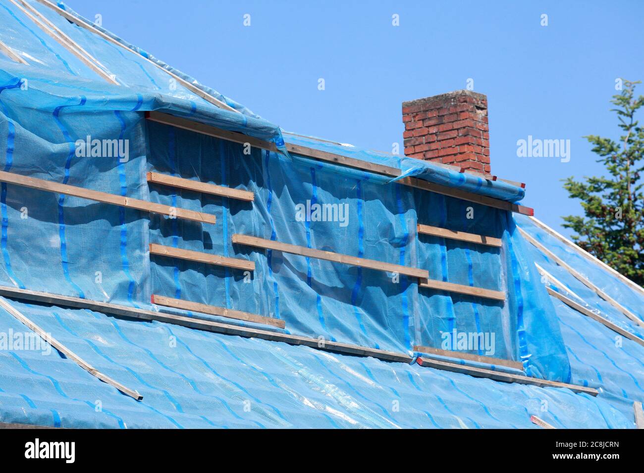 Roof windows, Building site, Roof, Roof renovation, Blue cover Stock ...