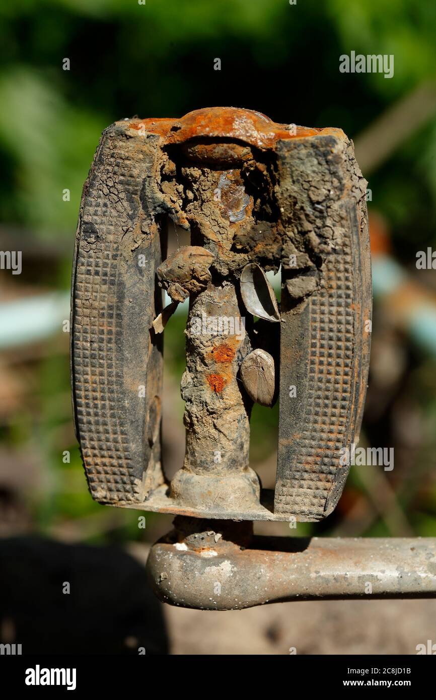 Old, rusty bicycle lying on the floor Stock Photo - Alamy