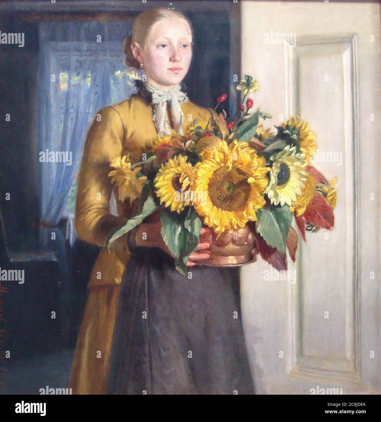 Ancher Michael Peter - Girl with Sunflowers - Danish School - 19th and ...