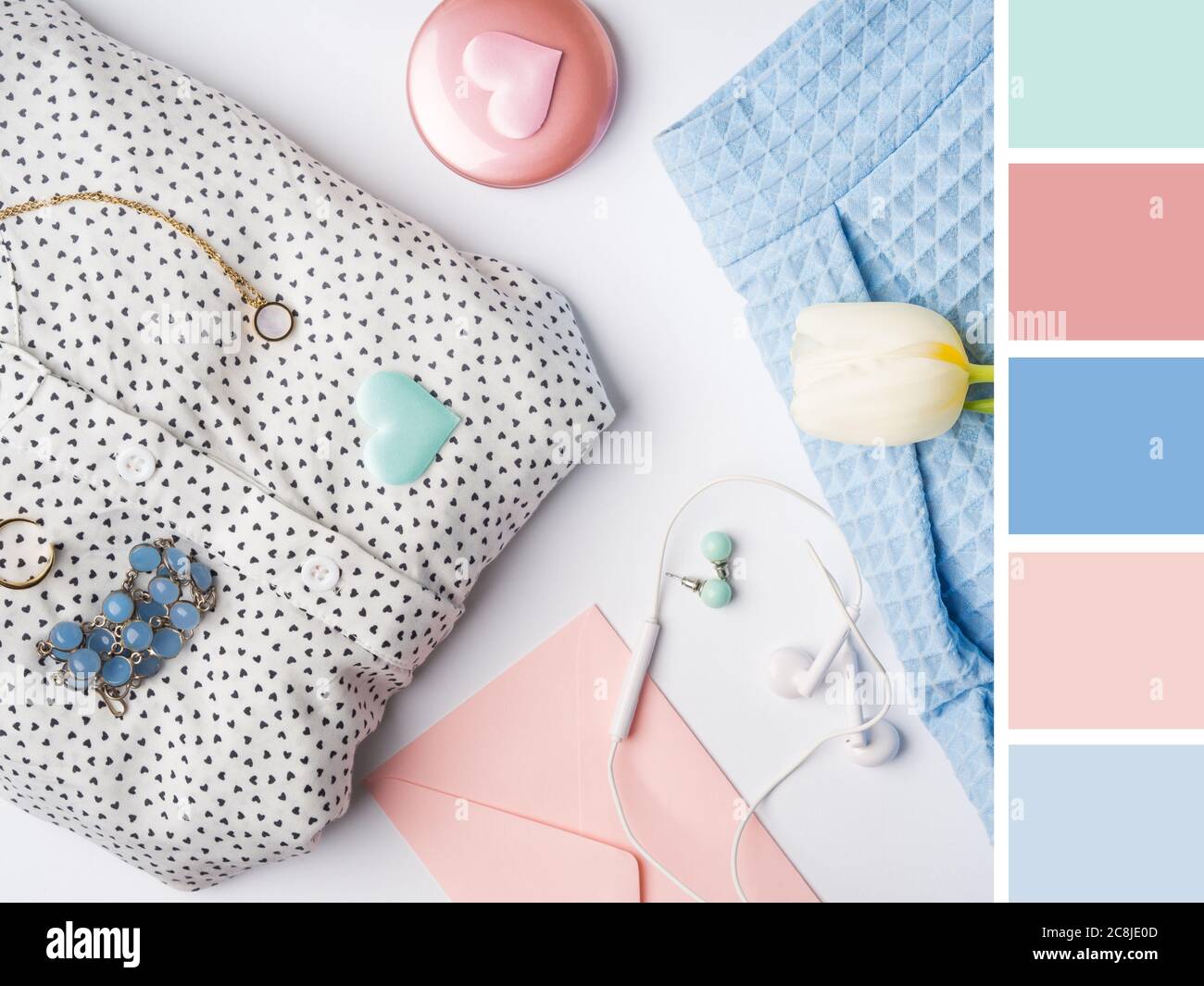 Spring woman clothes flat lay. Color swatch Stock Photo - Alamy