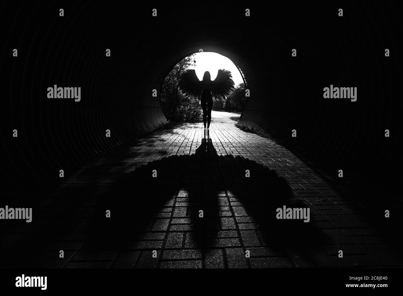 Angel silhouette with shadow in the tunnel Stock Photo - Alamy