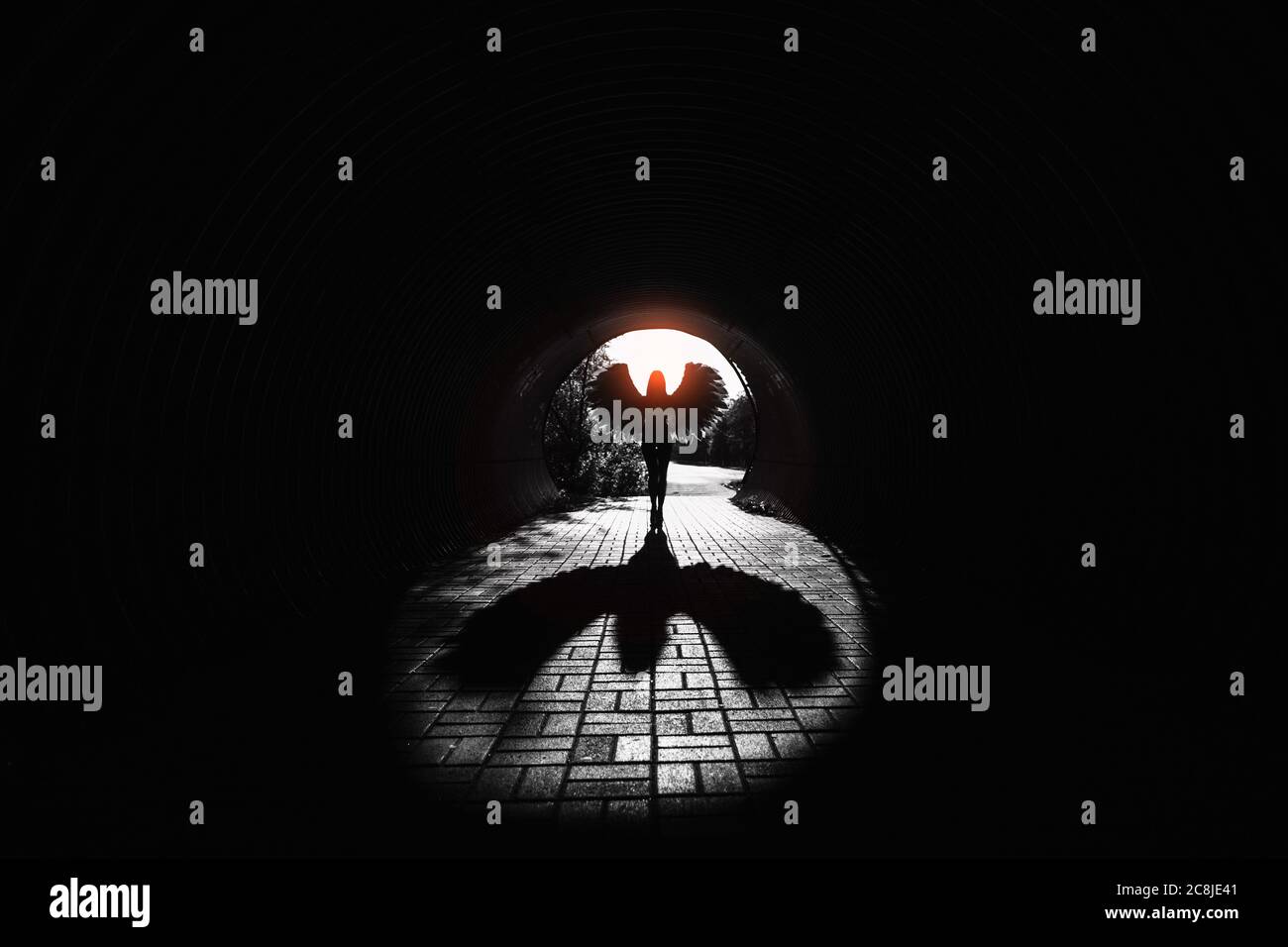 Angel silhouette with shadow in the tunnel Stock Photo - Alamy