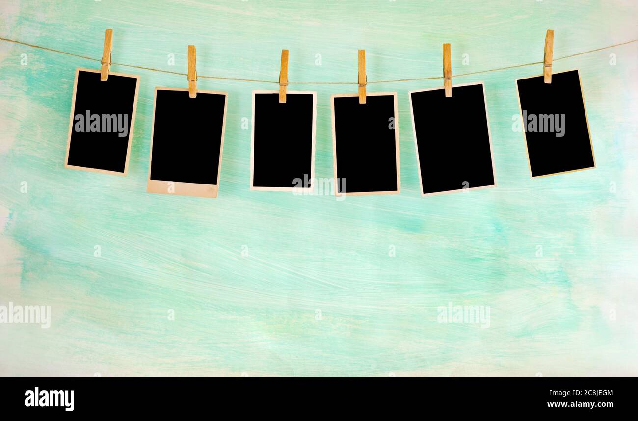 Empty vintage photograph prints,empty picture frames, grungy and old ...