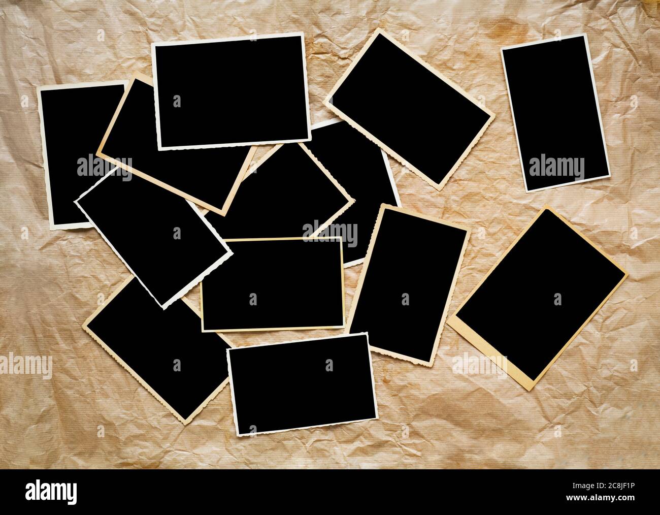 Empty vintage photograph prints,empty picture frames, grungy and old ...