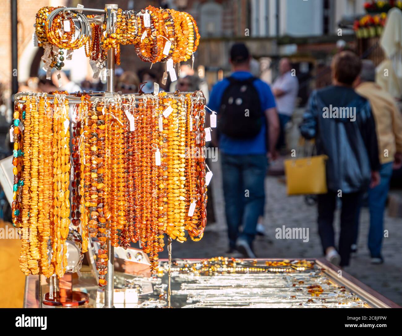 Amber chains on the Gdansk Old Town market in Poland Stock Photo - Alamy