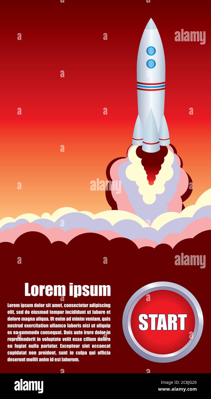 Launch of a space rocket, presses start button to launches a space ...