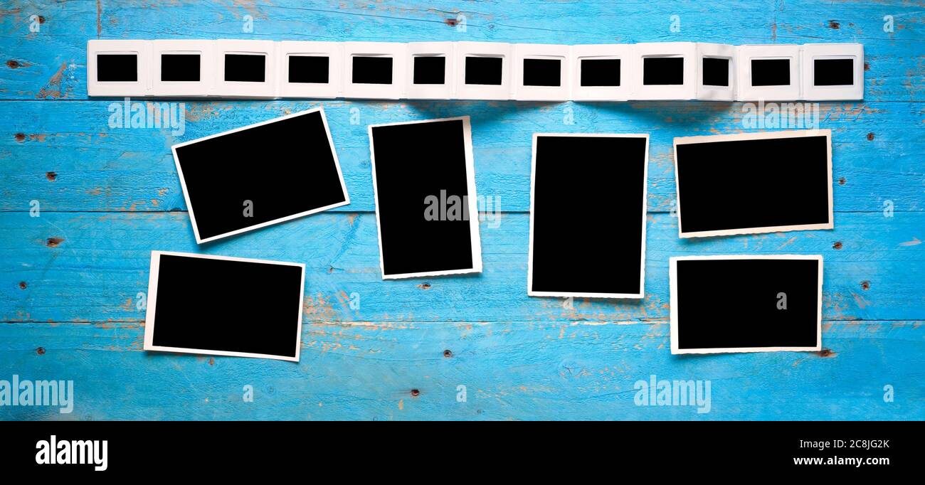 Empty vintage photograph prints,empty picture frames, grungy and old ...