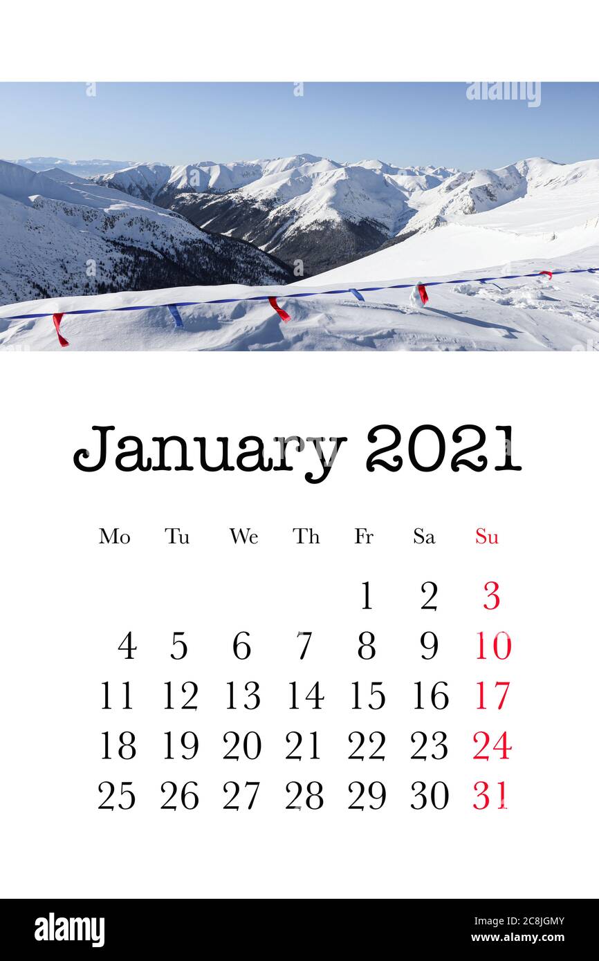 Calendar card for the month of January 2021 Stock Photo - Alamy