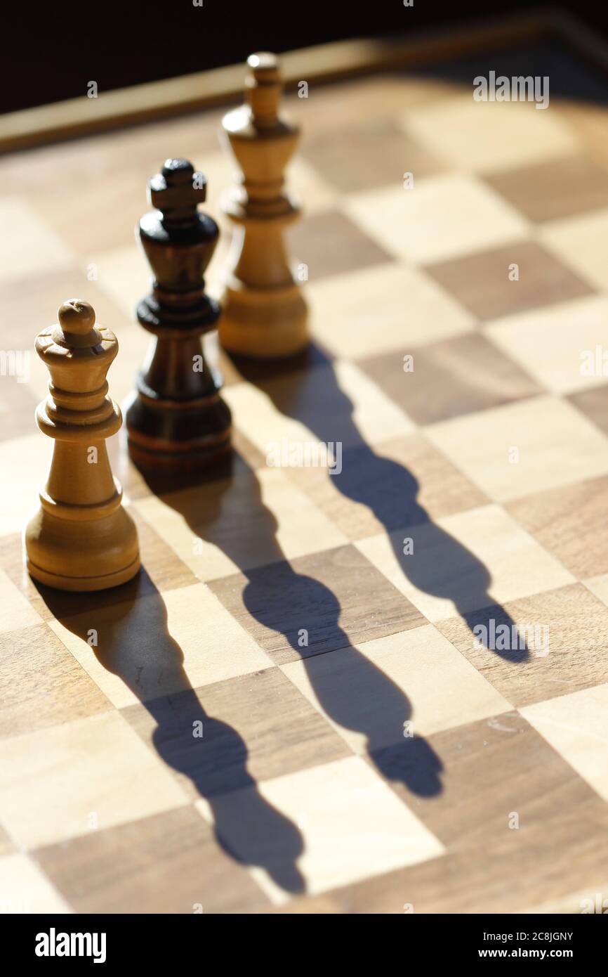 Chess board and pieces, strategy game. It is played on a board of 64 ...