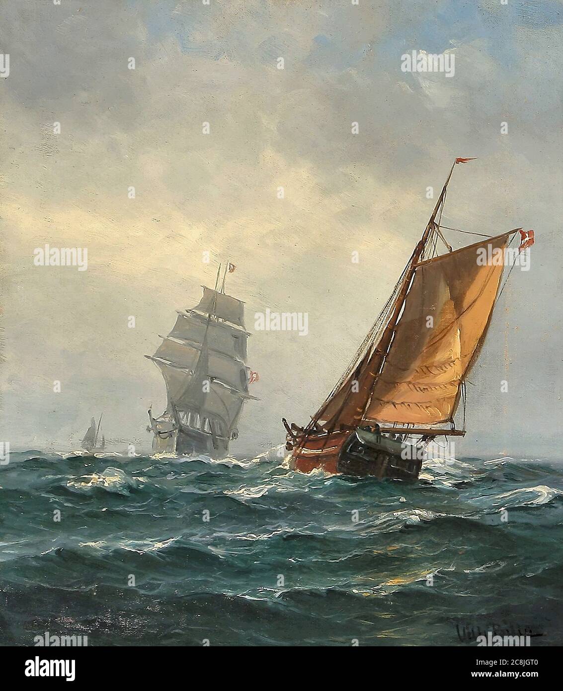 Bille Vilhelm - Seascape with Sailing Ships on Open Sea - Danish School ...