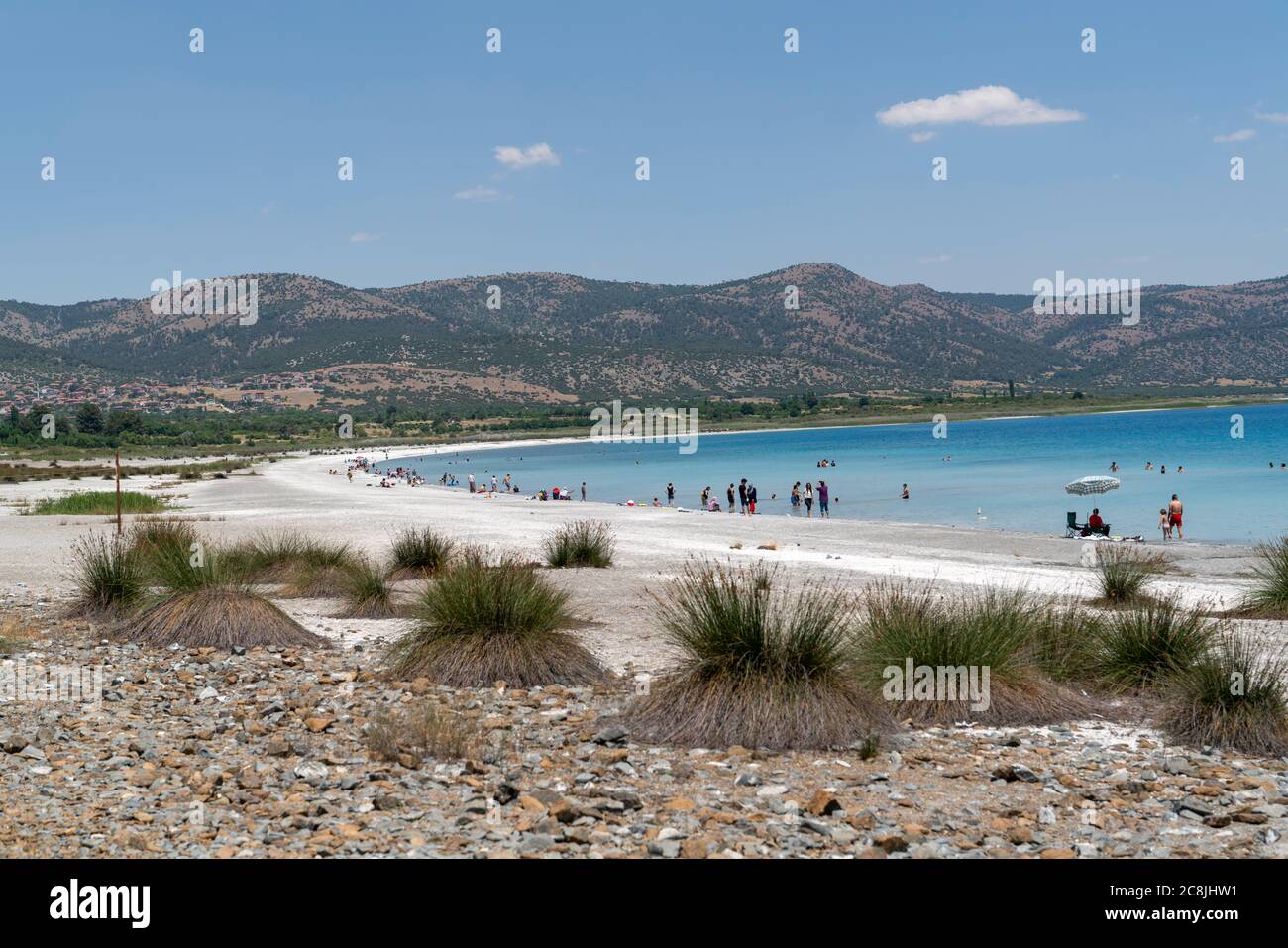 Burdur/Turkey - July 19 2020: People are sunbathing and swimming in ...