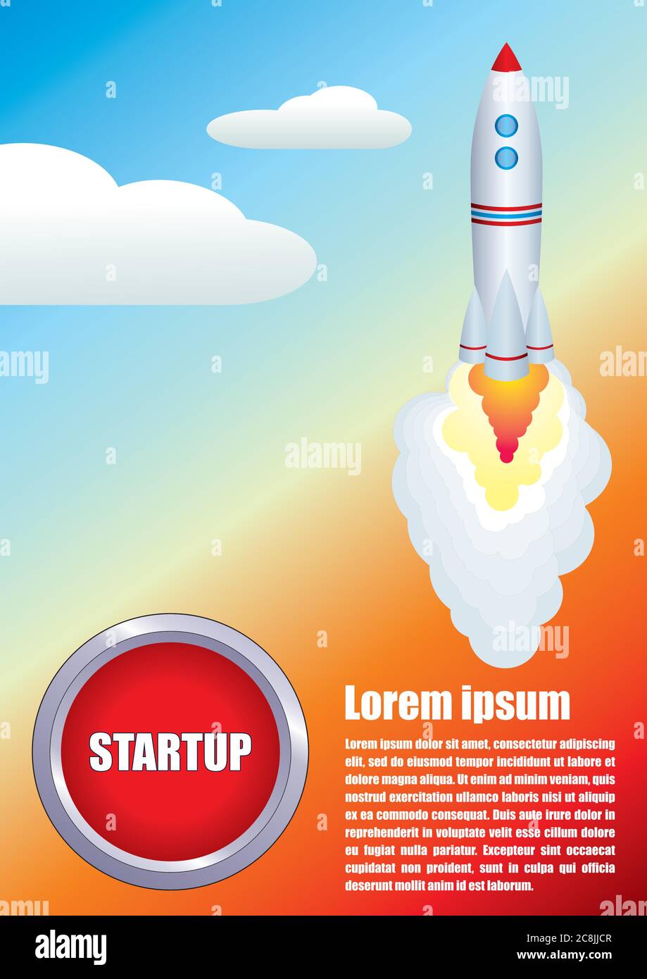 Launch of a space rocket, presses start button to launches a space ...