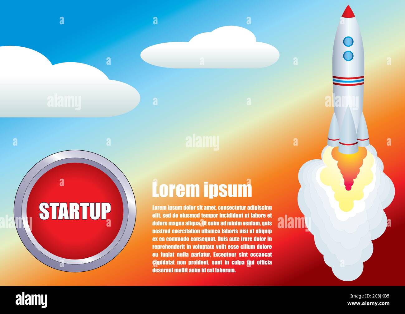 Launch of a space rocket, presses start button to launches a space ...