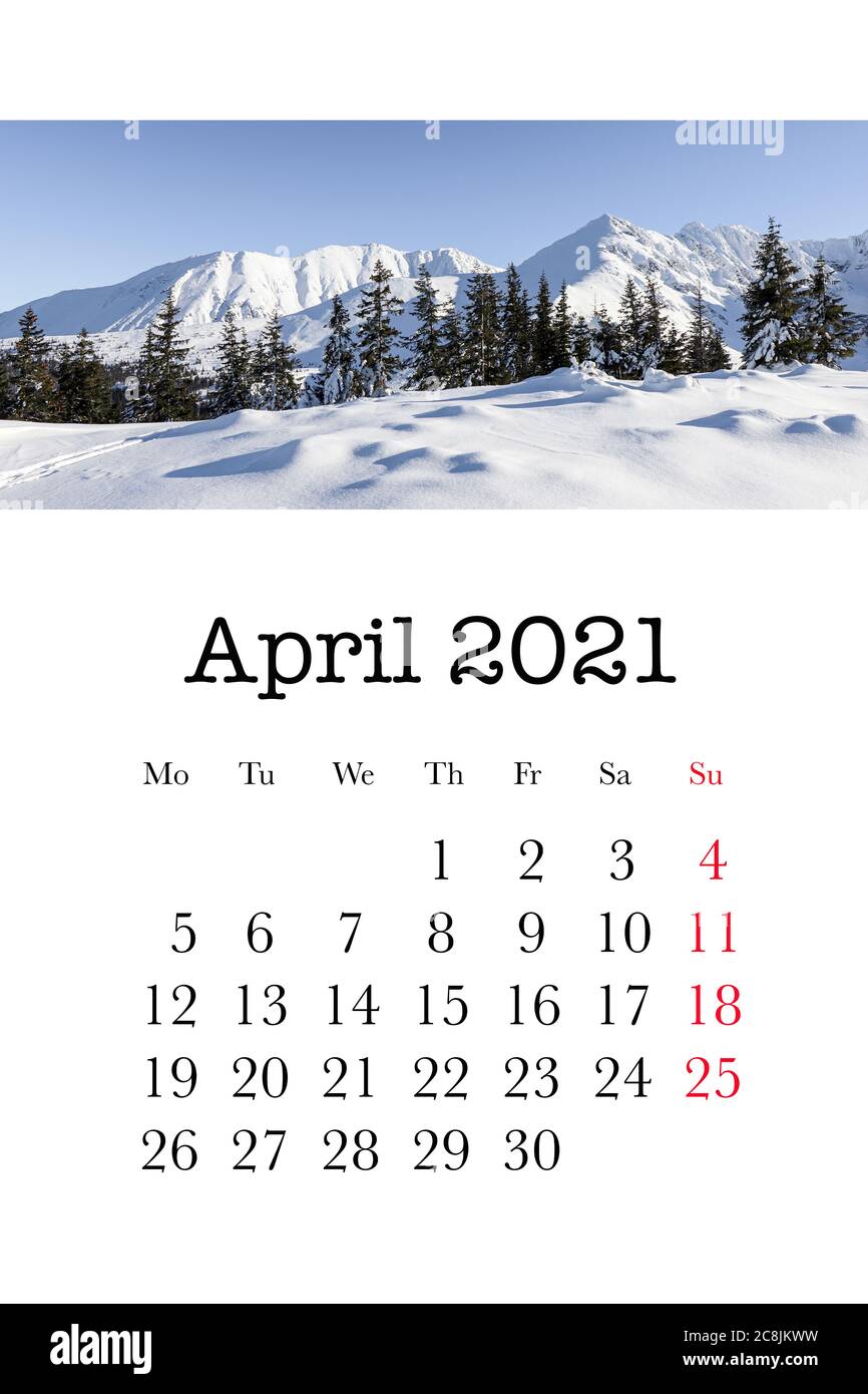 Calendar card for the month of April 2021 Stock Photo - Alamy