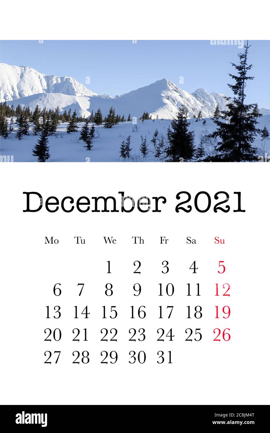 Calendar card for the month of December 2021 Stock Photo - Alamy