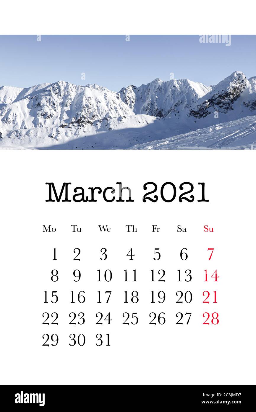Calendar card for the month of March 2021 Stock Photo - Alamy