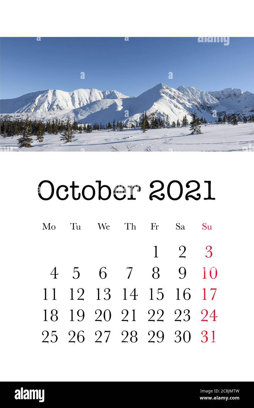 Calendar card for the month of October 2021 Stock Photo - Alamy