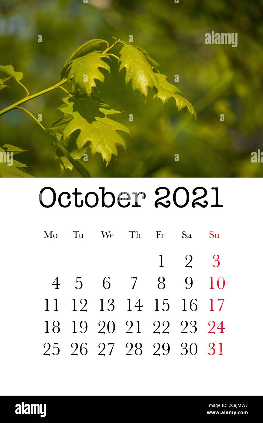 Calendar card for the month of October 2021 Stock Photo - Alamy