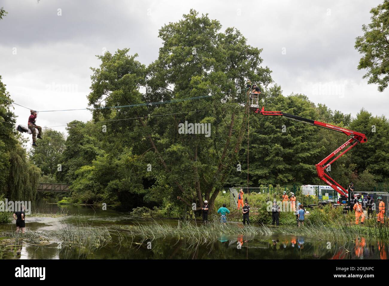 Denham, UK. 24 July, 2020. Environmental activists from HS2 Rebellion ...