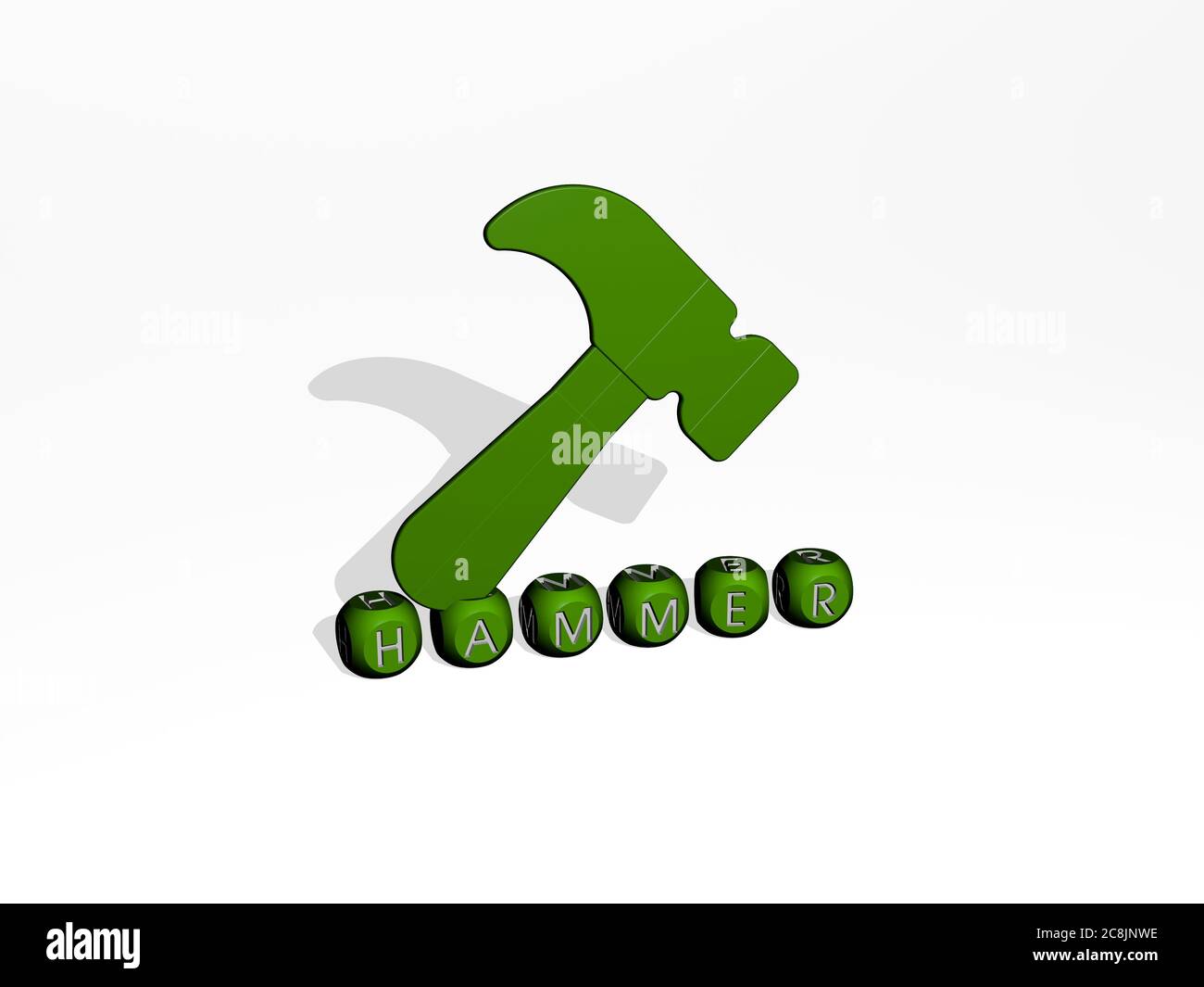 3D illustration of HAMMER graphics and text made by metallic dice ...