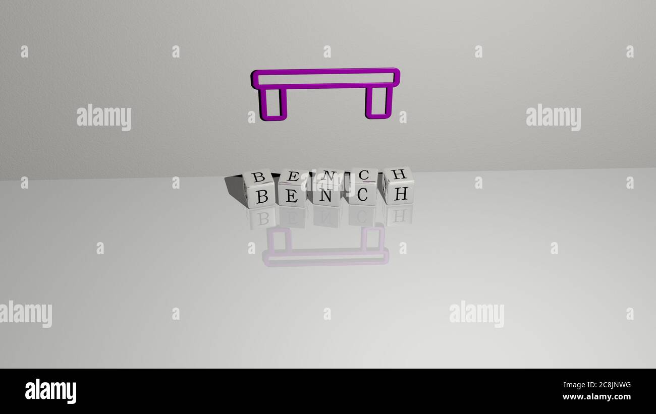 3D illustration of BENCH graphics and text made by metallic dice ...