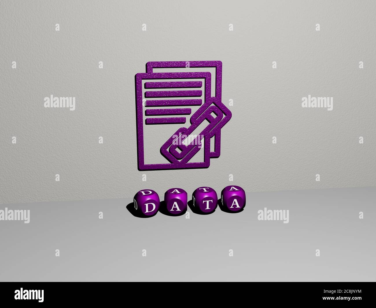 3D graphical image of data vertically along with text built by metallic ...