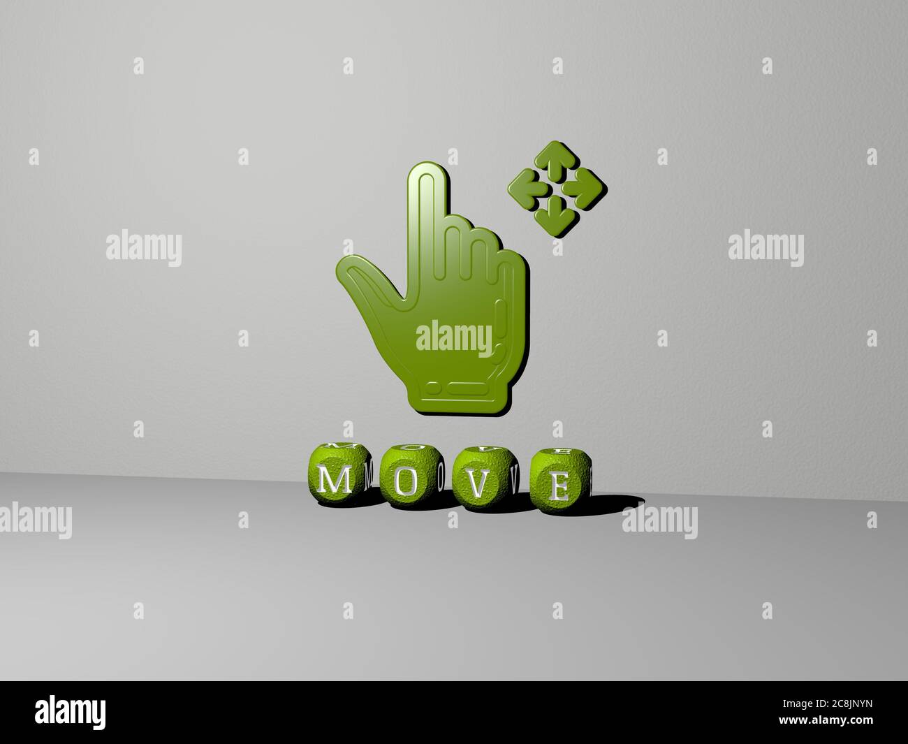 3D representation of move with icon on the wall and text arranged by ...