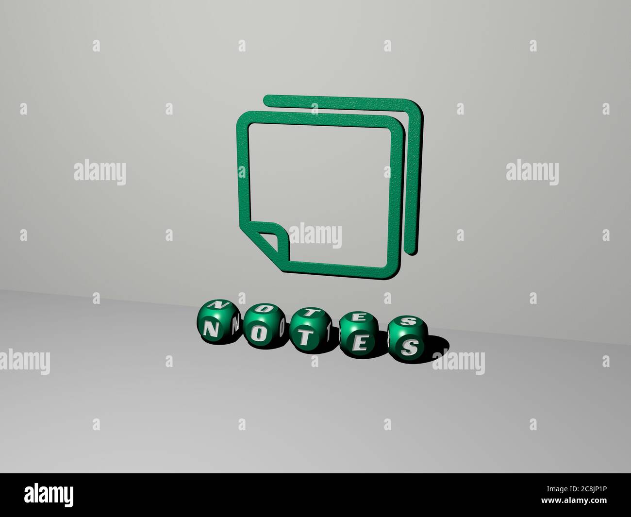 3D representation of notes with icon on the wall and text arranged by ...