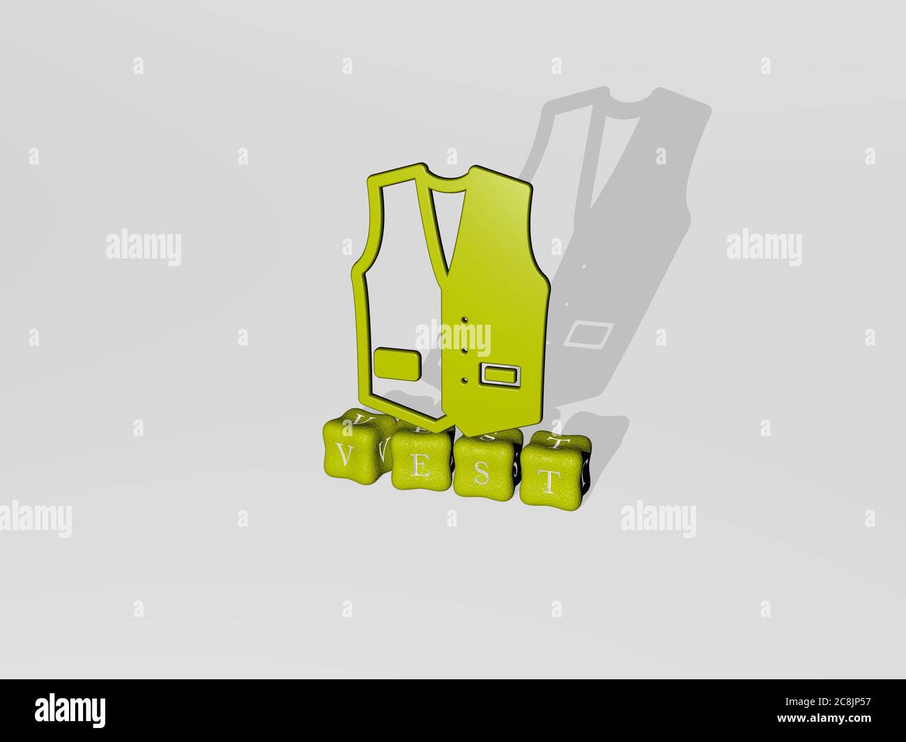 3D illustration of VEST graphics and text made by metallic dice letters ...