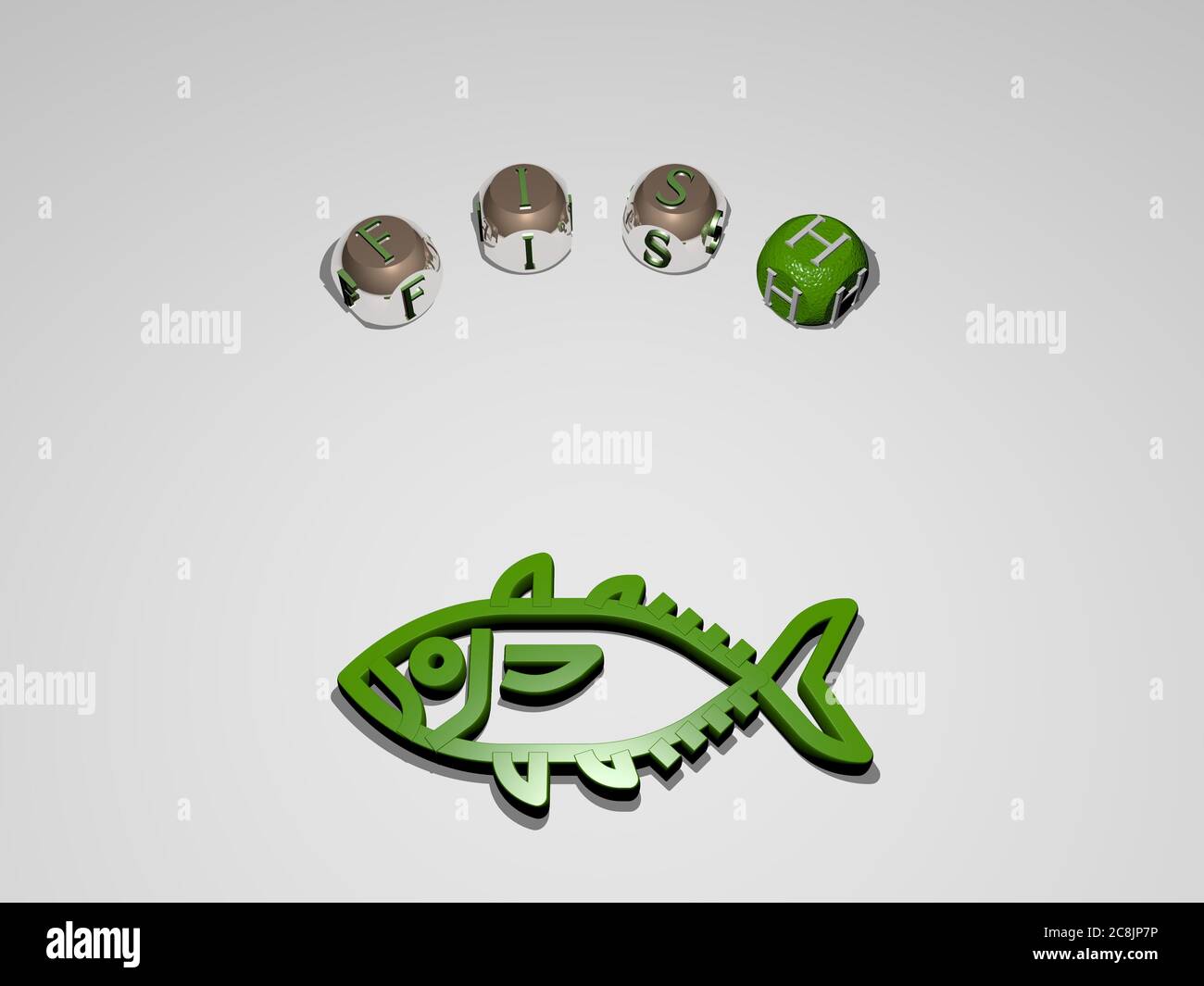 3D representation of fish with icon on the wall and text arranged by ...
