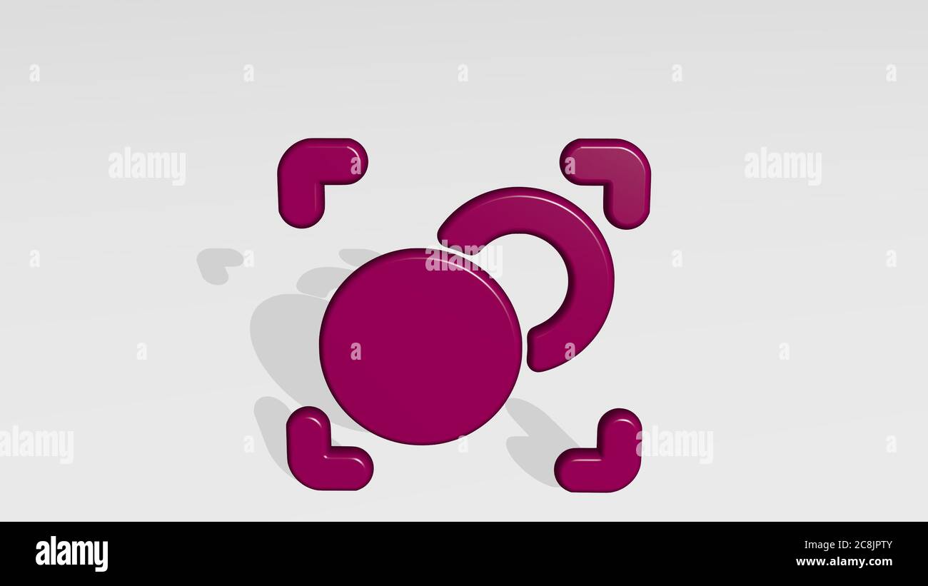 focus close stand with shadow. 3D illustration of metallic sculpture ...