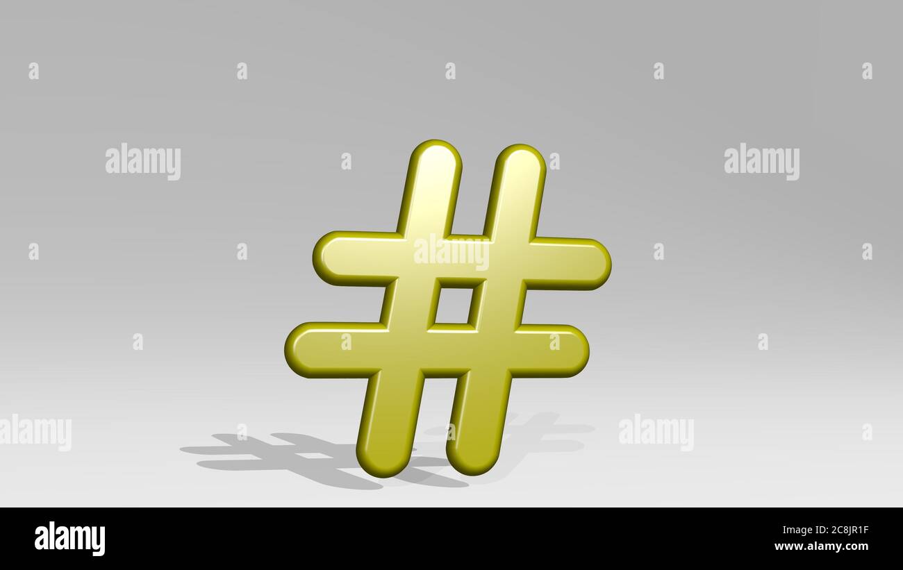 HASH stand with shadow. 3D illustration of metallic sculpture over a ...