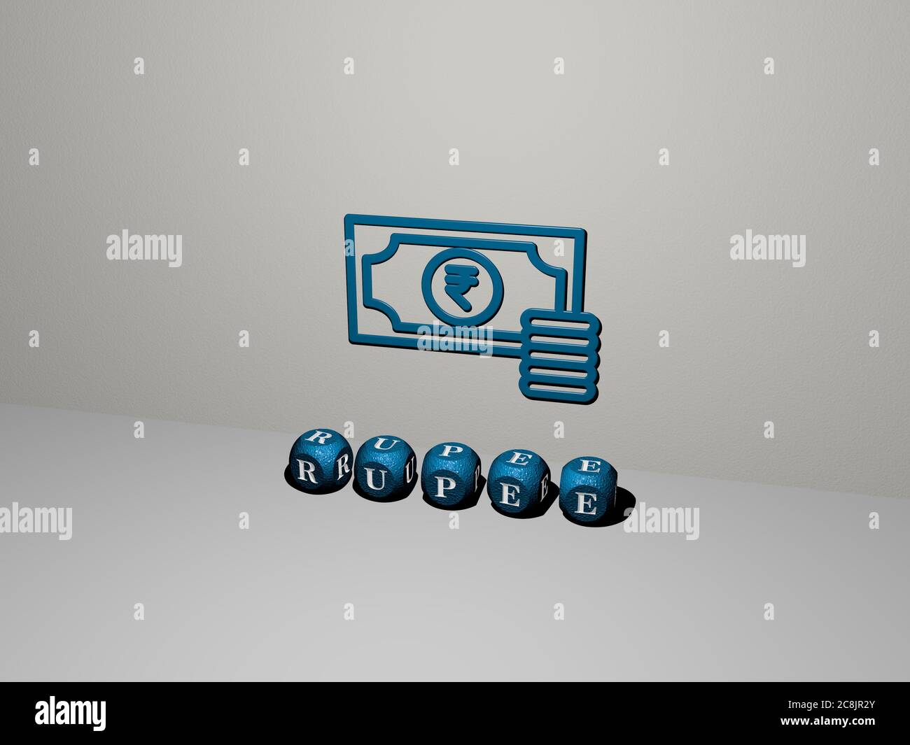 3D representation of RUPEE with icon on the wall and text arranged by ...