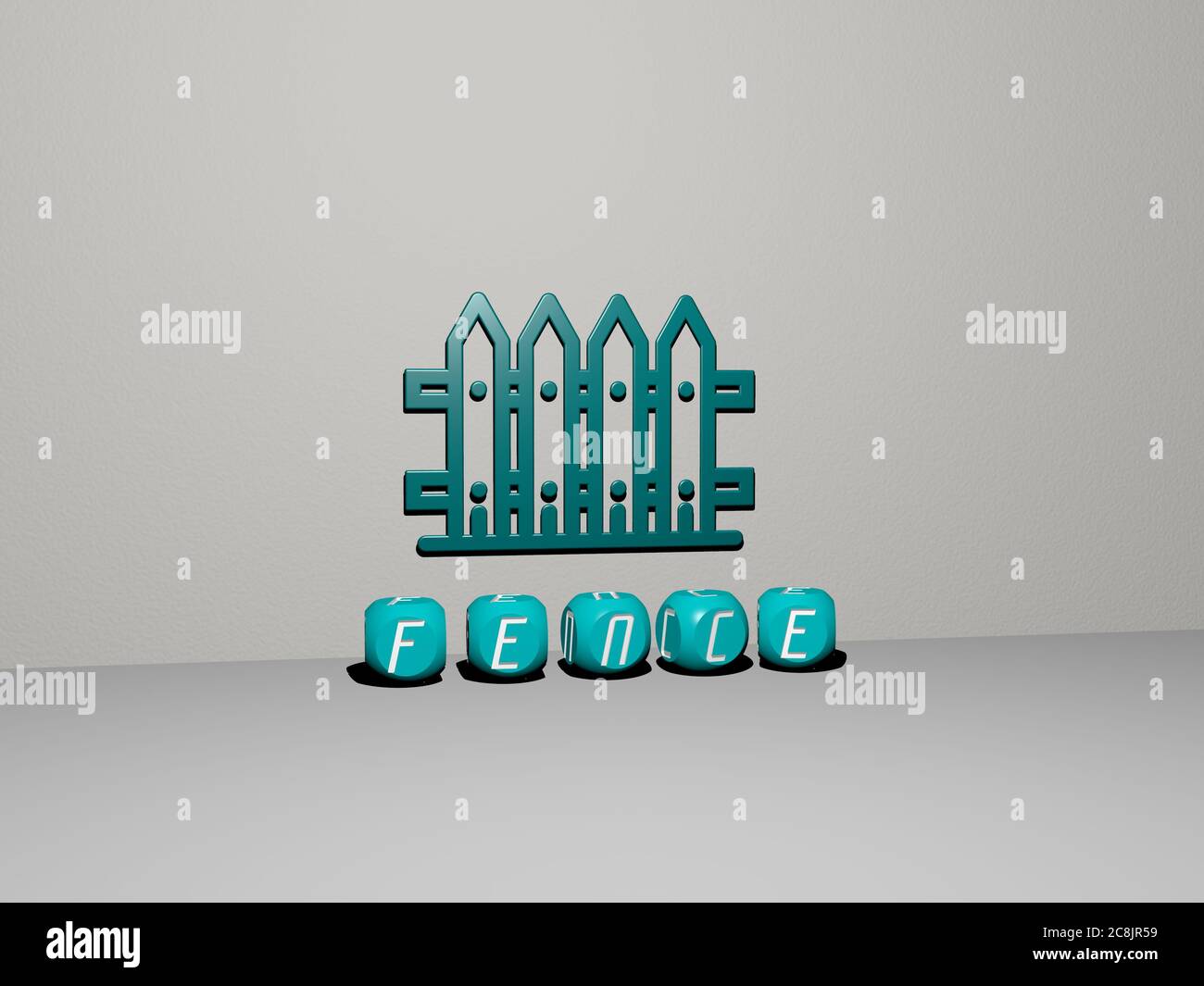 3D illustration of FENCE graphics and text made by metallic dice ...