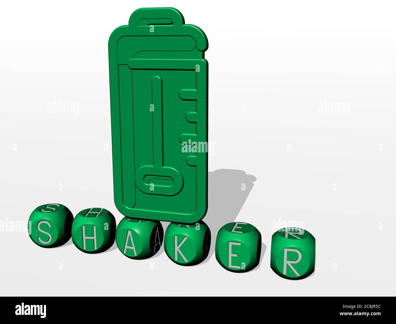 3D illustration of shaker graphics and text made by metallic dice ...