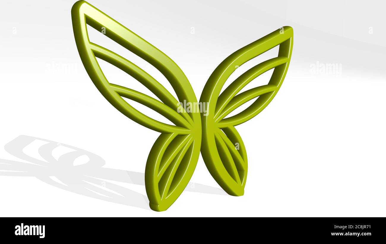butterfly stand with shadow. 3D illustration of metallic sculpture over ...