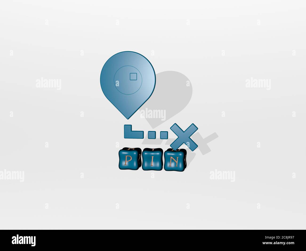 3D illustration of PIN graphics and text made by metallic dice letters ...