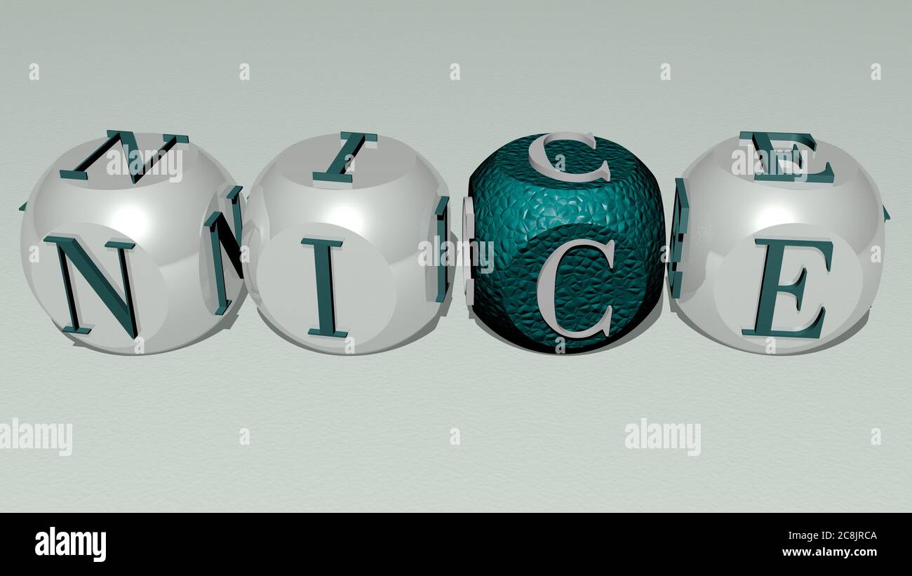 crosswords of nice arranged by cubic letters on a mirror floor, concept ...