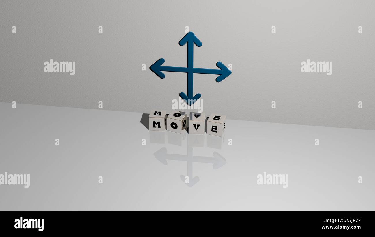 3D graphical image of move vertically along with text built by metallic ...