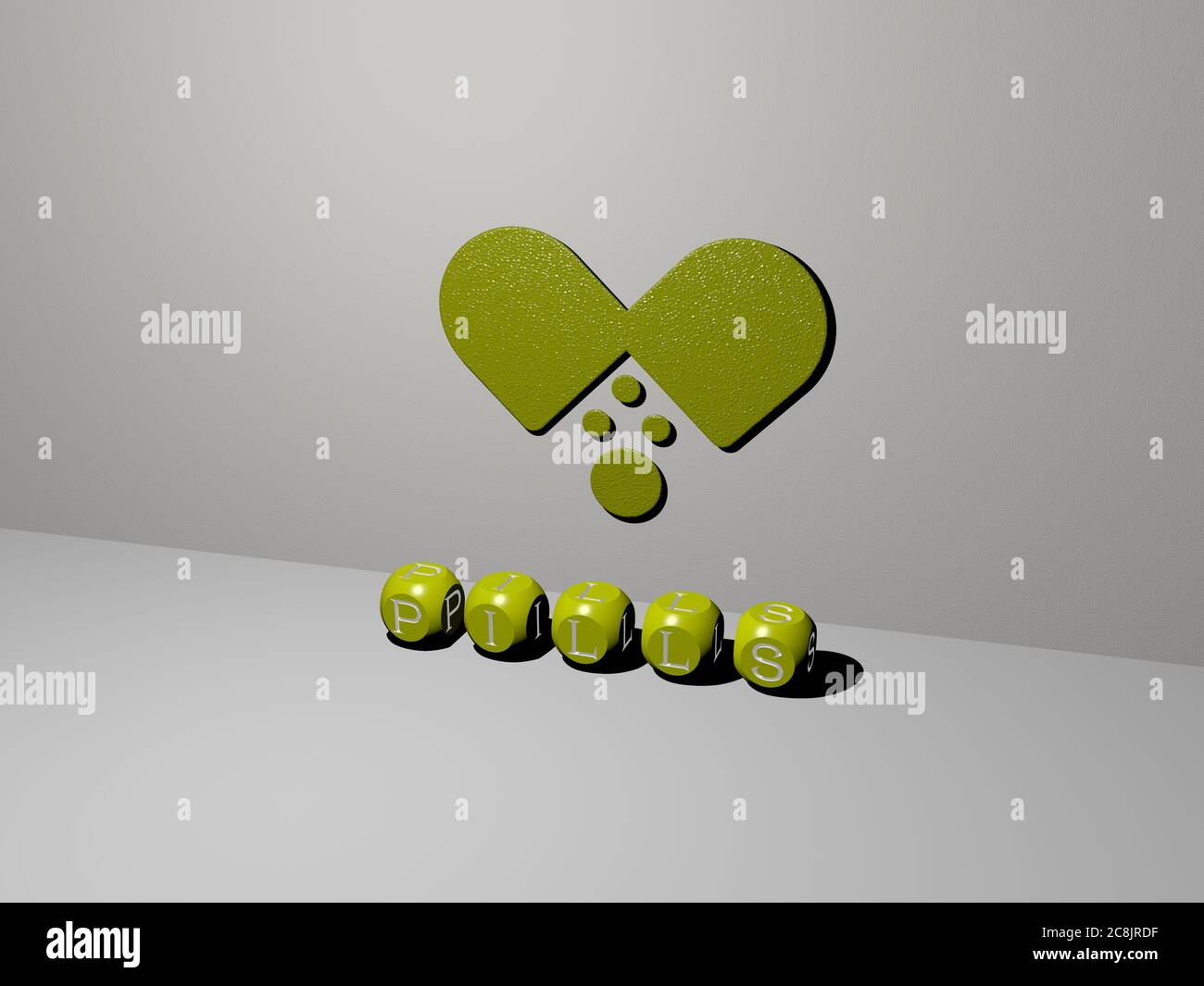 3D graphical image of PILLS vertically along with text built by ...