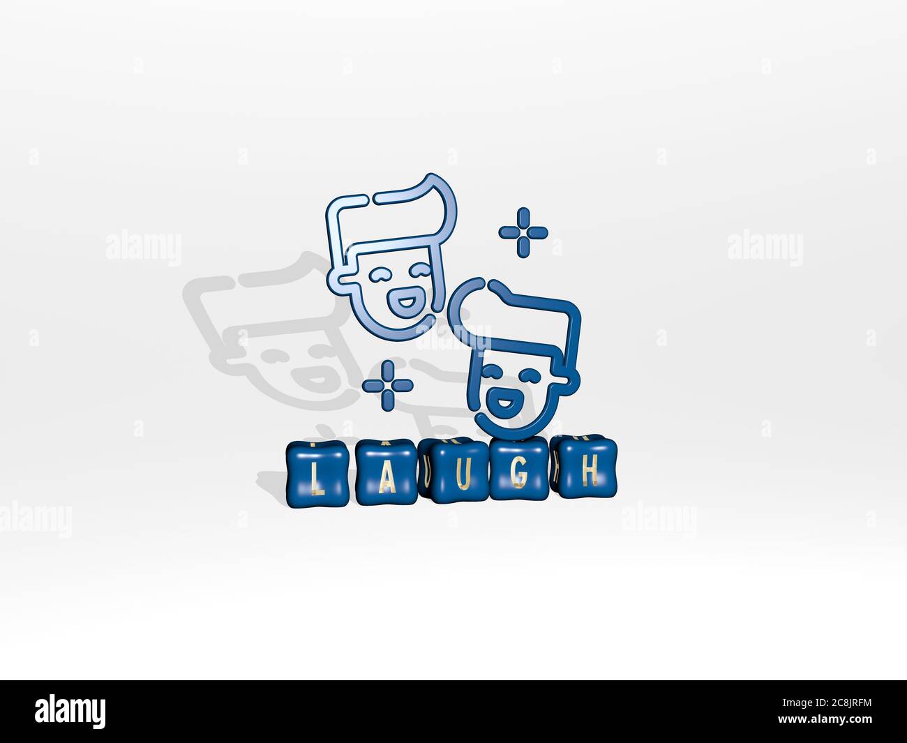 3D representation of LAUGH with icon on the wall and text arranged by ...