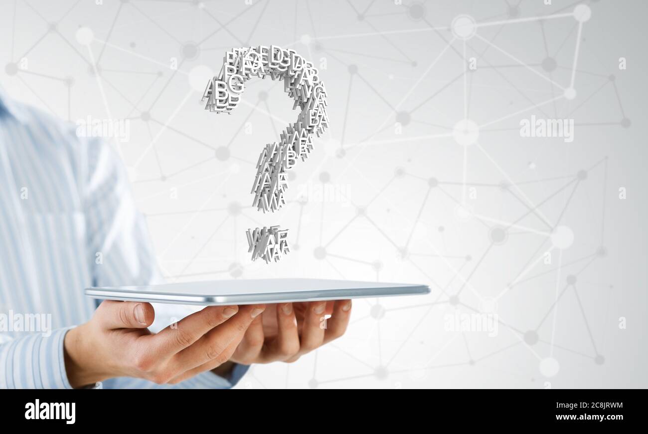 Question mark on tablet screen Stock Photo - Alamy